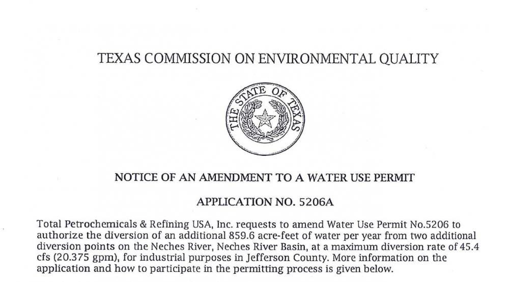 Notice of an Amendment to a Water Use Permit Application No. 5206A ...
